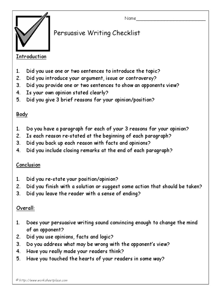 Opinion Writing Checklist 1 | PDF