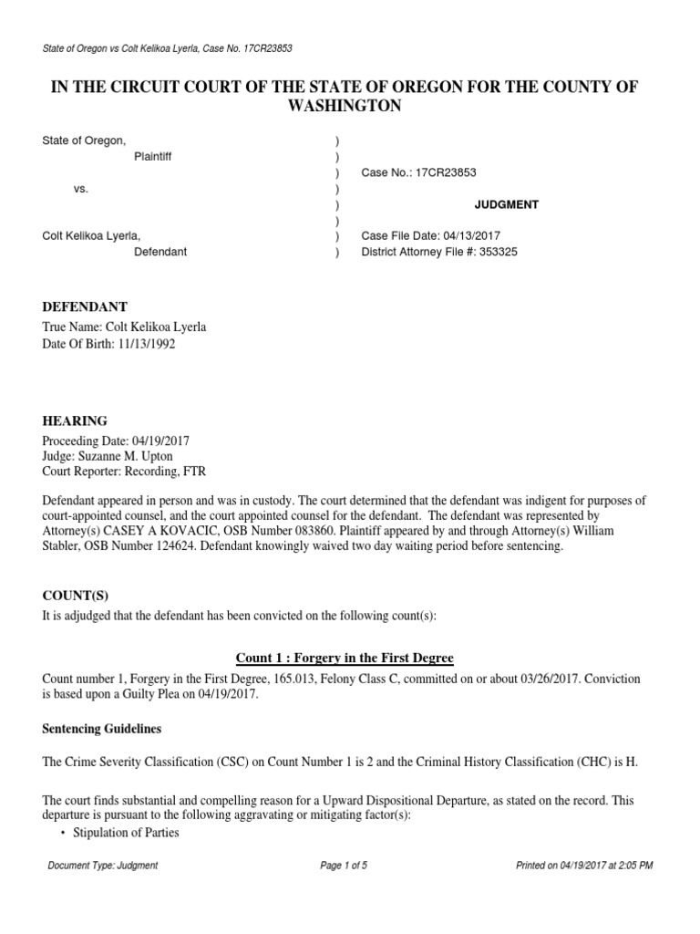 Colt Lyerla Sentencing | PDF | Fine (Penalty) | Wisconsin Circuit Courts