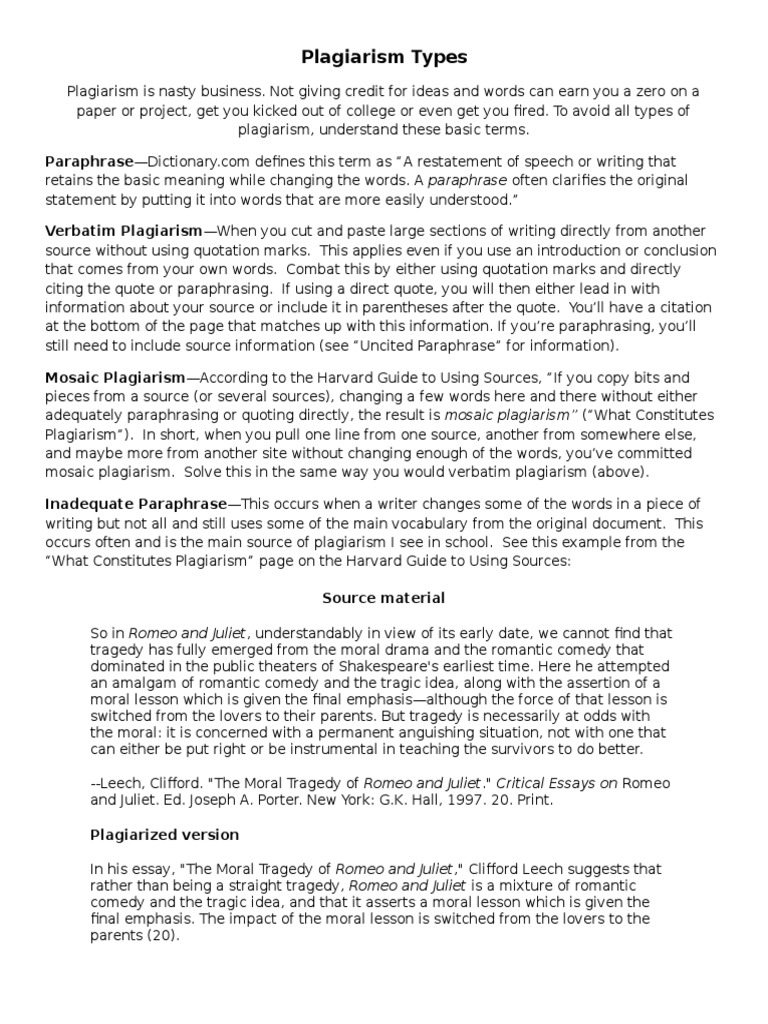 Plagiarism and Paraphrasing Handout | PDF | Citation | Romeo And Juliet