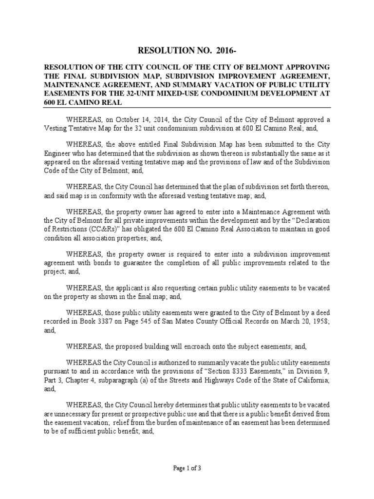 Resolution (Subdivision) | PDF | Easement | Covenant (Law)