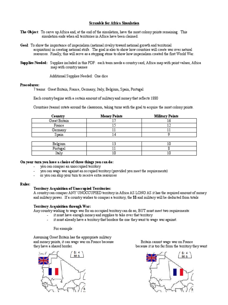 Instructions Scramble For Africa Simulation | PDF | Imperialism | Unrest