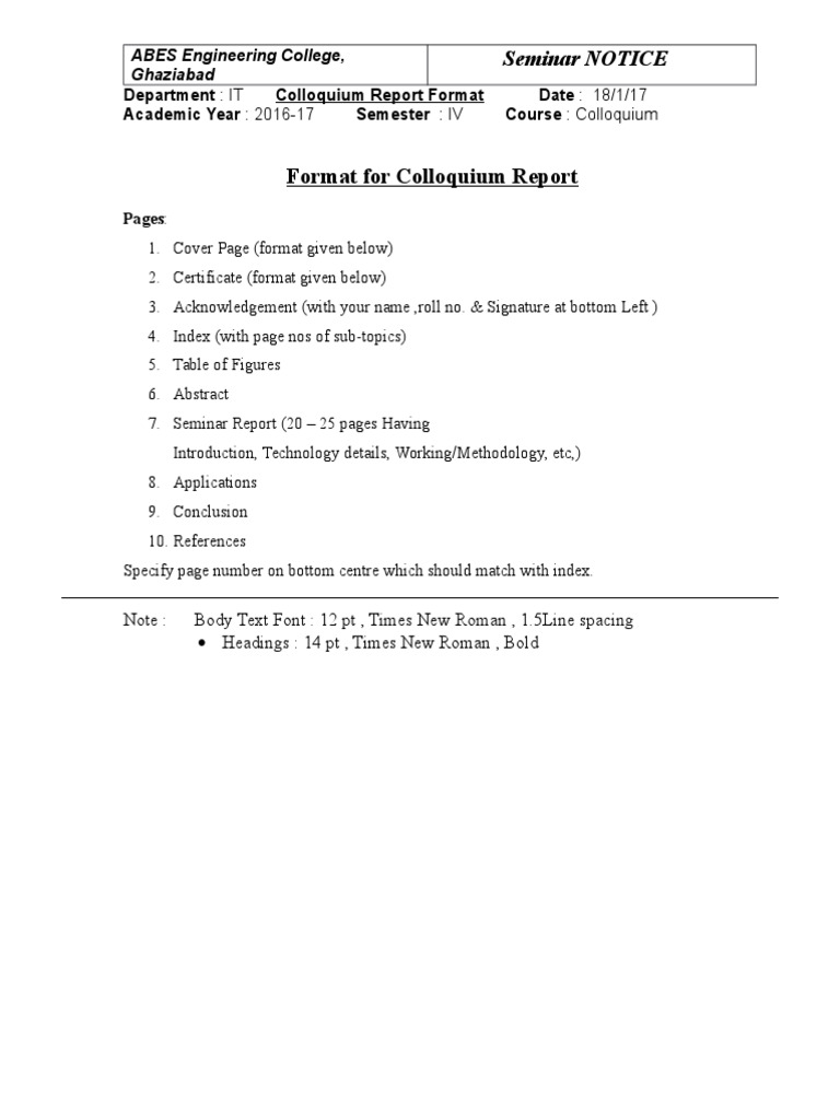 Colloquium Report Format & Guidelines | PDF