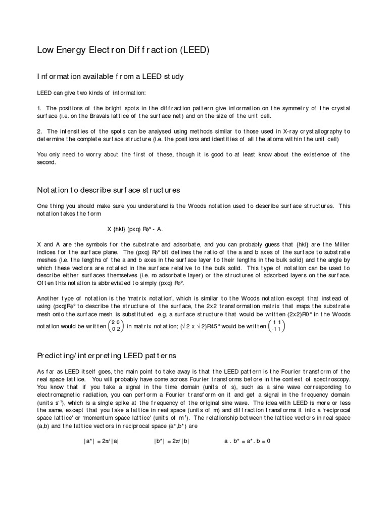 Low Energy Electron Diffraction | PDF | Condensed Matter Physics | Physics