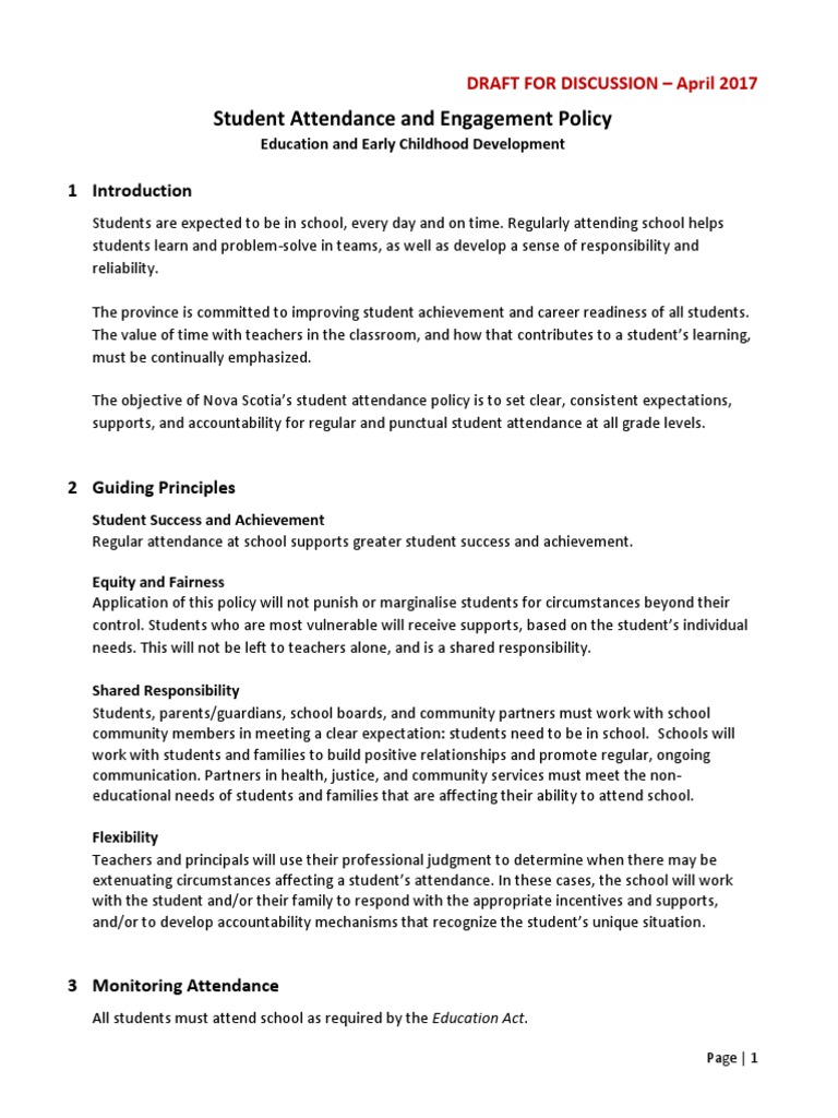 Student Attendance and Engagement Policy Draft For Discussion | PDF ...