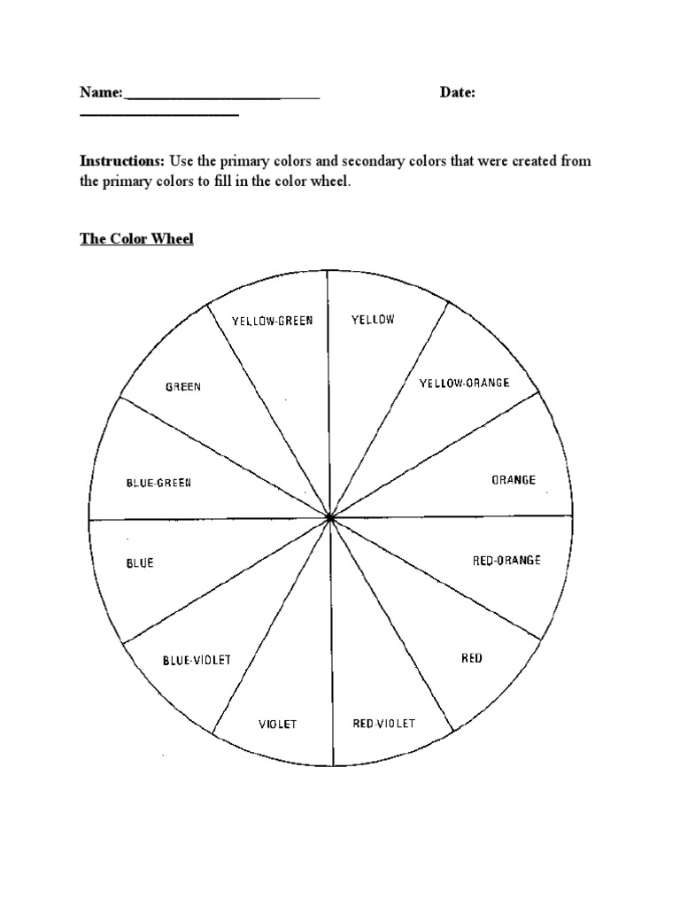 The Primary Colors To Fill in The Color Wheel.: Name Date | PDF