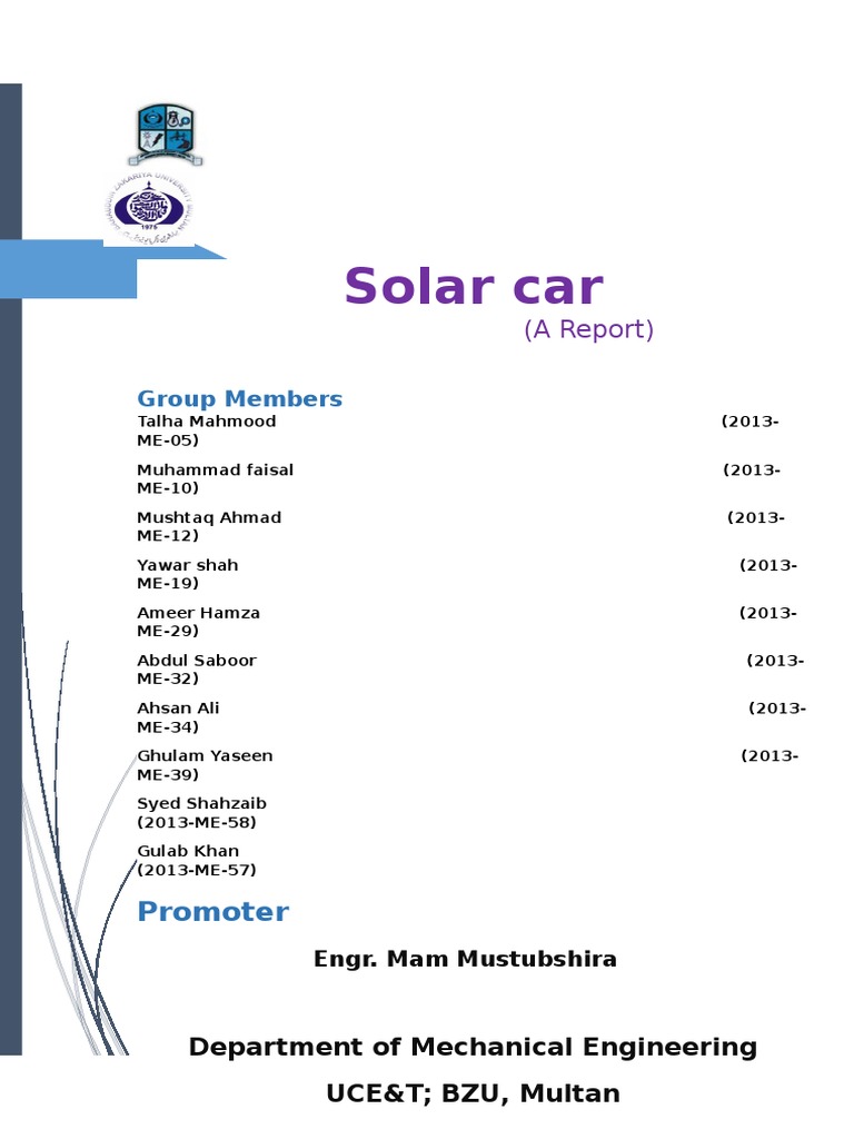 Solar Car Project Report | Download Free PDF | Electricity Generation ...