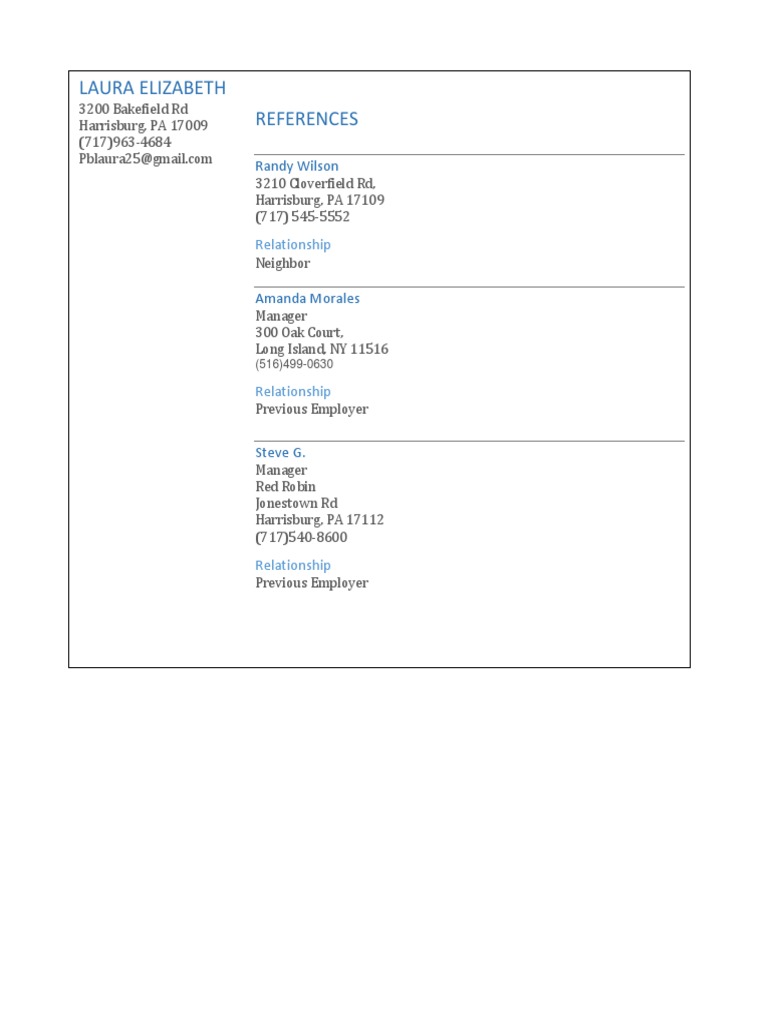 Laura Elizabeth References | PDF