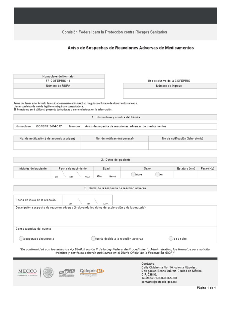 Formato Aviso Reacciones Adversas-1 | Medicamentos con receta | México