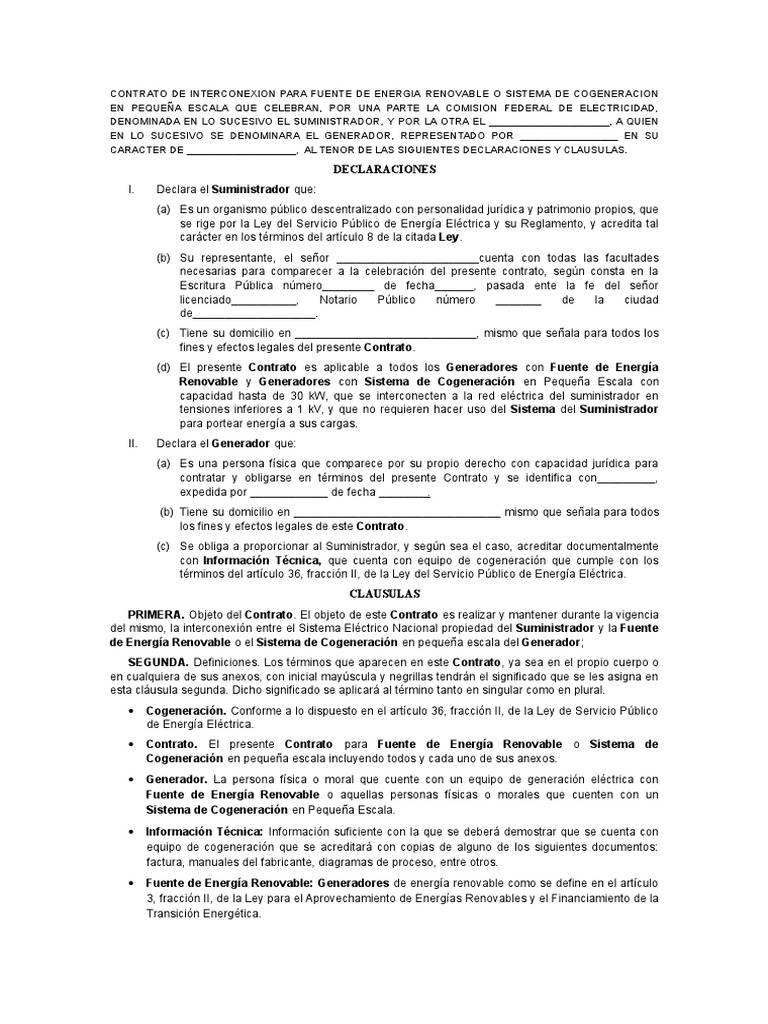 Contrato De Interconexión A Cfe