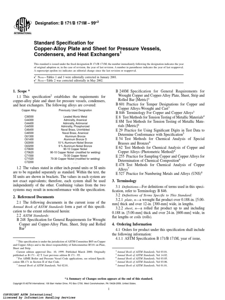 B 171 | PDF | Engineering Tolerance | Casting (Metalworking)