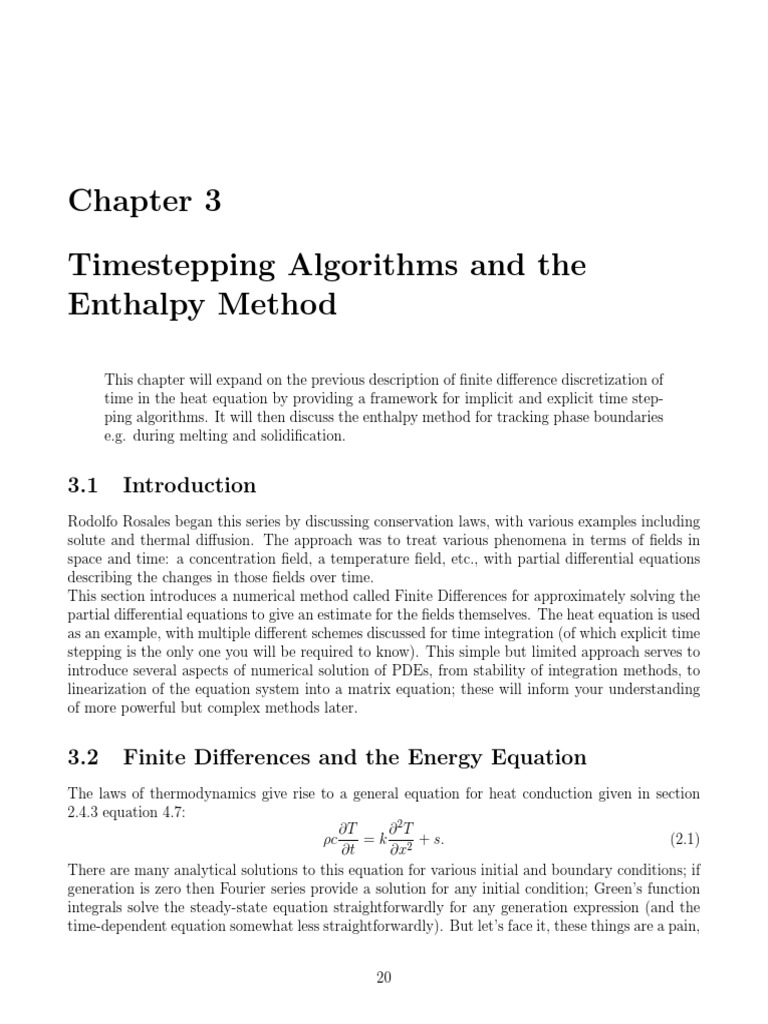 Timestepping Algorithms and The Enthalpy Method | PDF | Partial Differential Equation | Finite ...