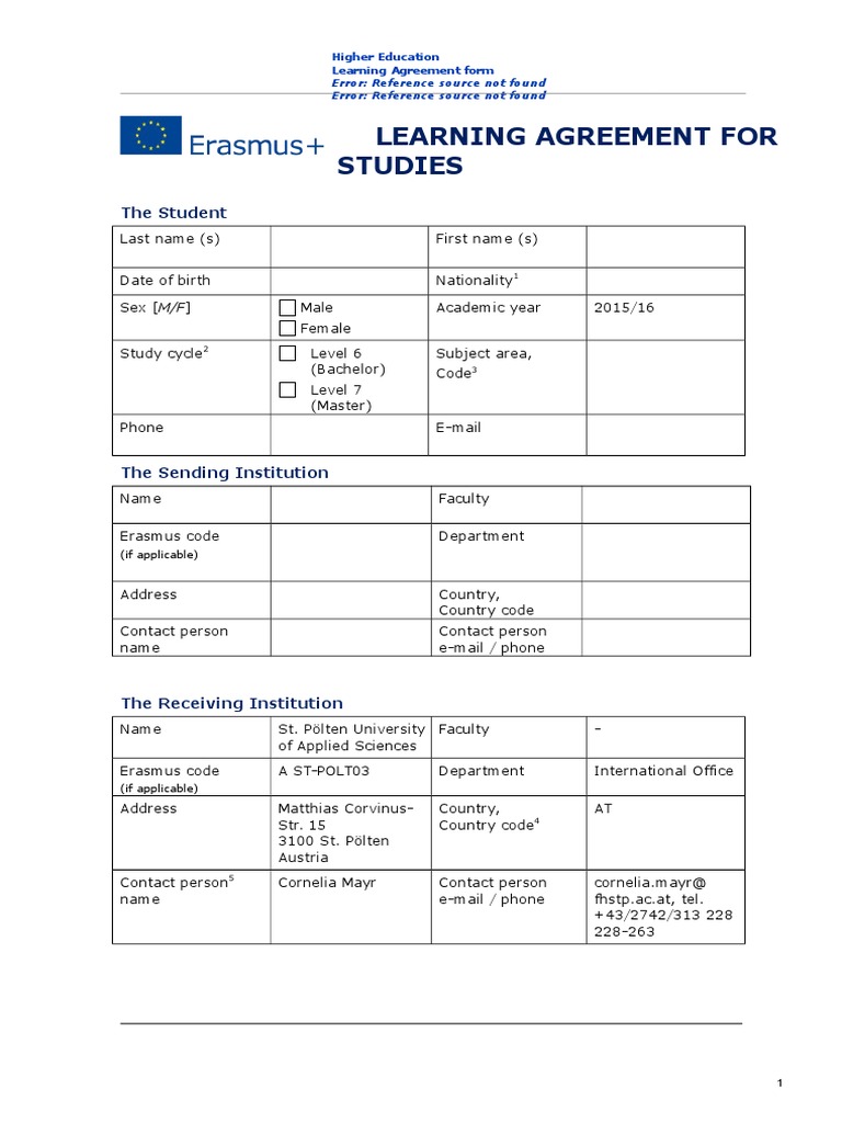 Erasmus Learning Agreement | PDF | Students | Academic Term