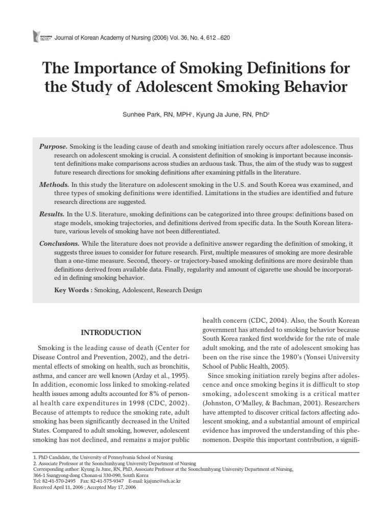 The Importance of Smoking Definitions For The Study of Adolescent ...