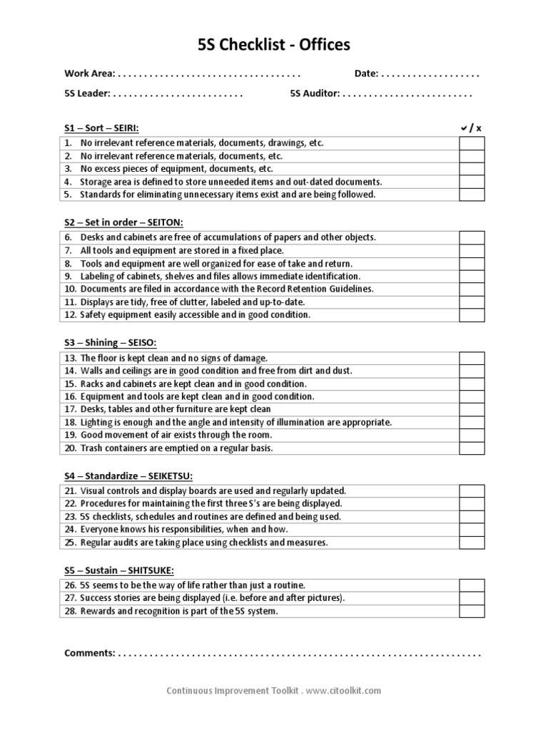 5s Checklist Offices | PDF
