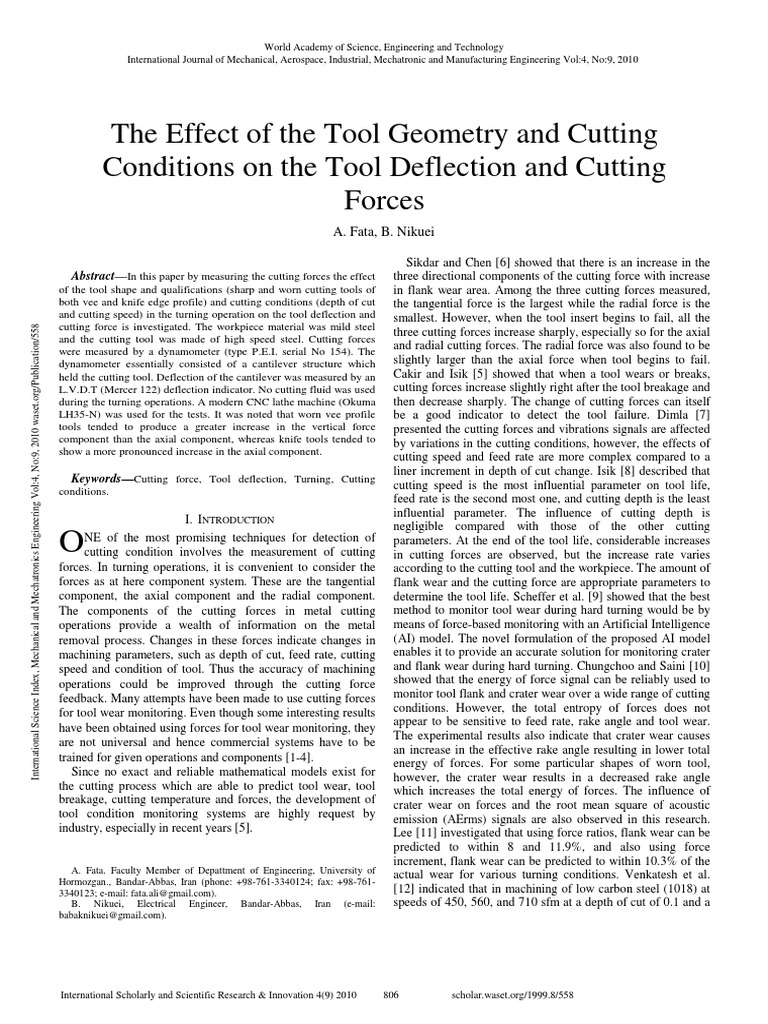 The Effect of The Tool Geometry and Cutting Conditions On The Tool ...