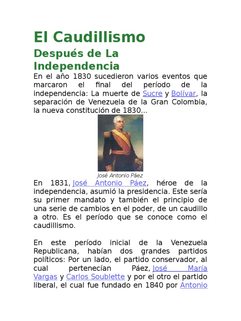 Caudillismo en Venezuela: Historia y Fin | PDF | Venezuela | Política ...