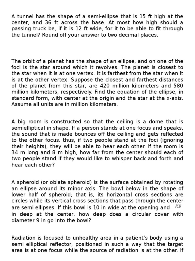 Ellipse Problem Set | PDF | Young Adult