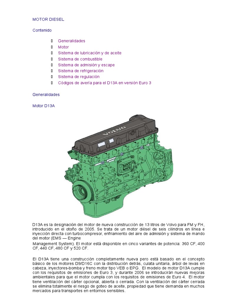 Motor D13A Generalidades INFO | PDF | Engranaje | Bomba
