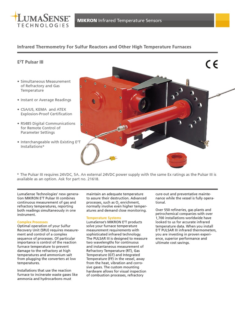 Datasheet E2T Pyrometer MIKRON Pulsar III | Refractory | Gases