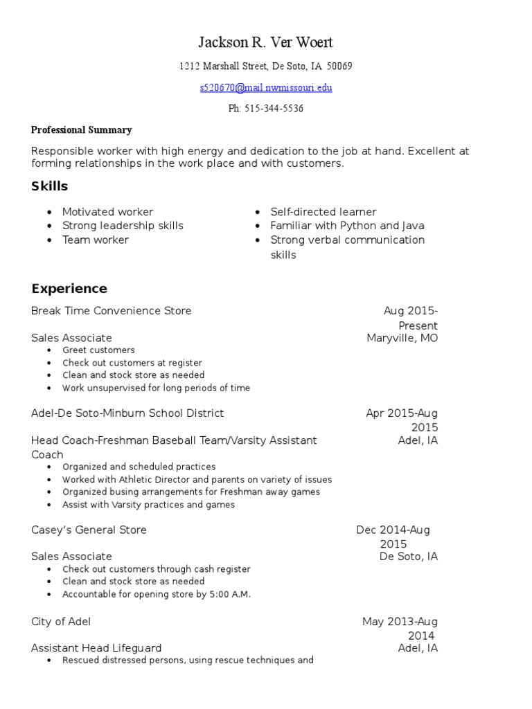 Jackson R. Ver Woert: Resume Summary | PDF | Management Information ...