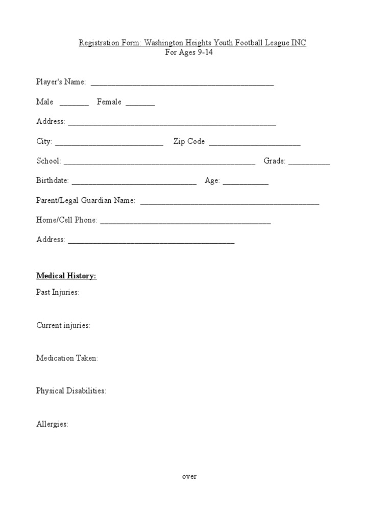 Youth Football Player Registration Form | PDF