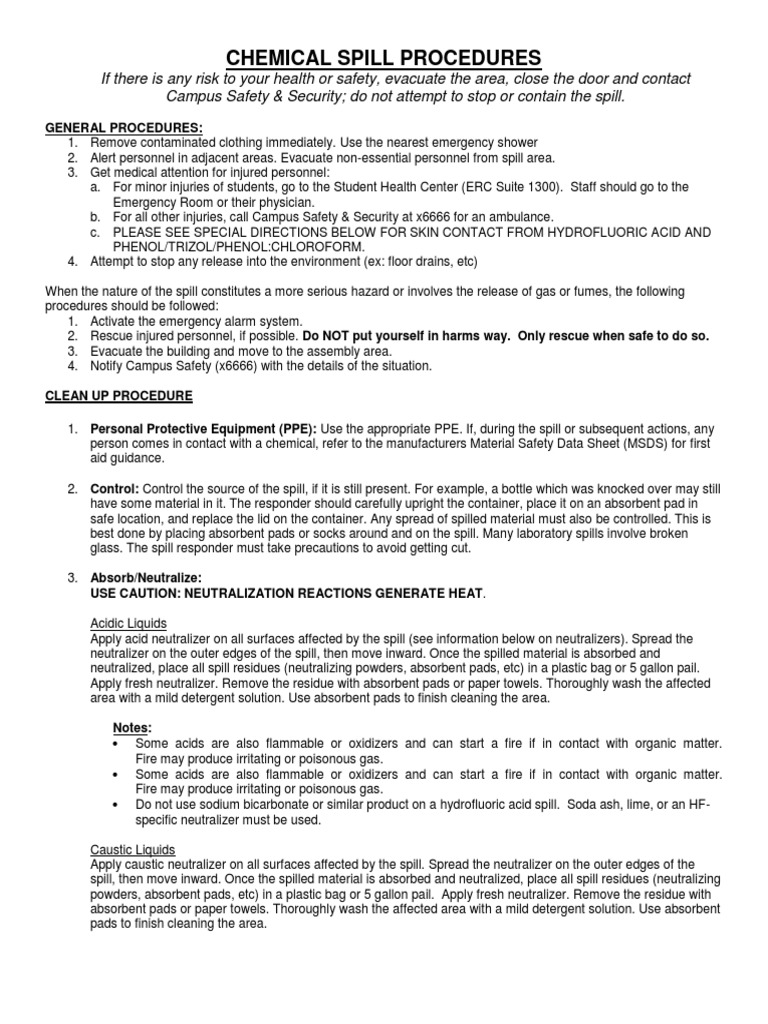 Spill Procedures | PDF | Sodium Bicarbonate | Sodium