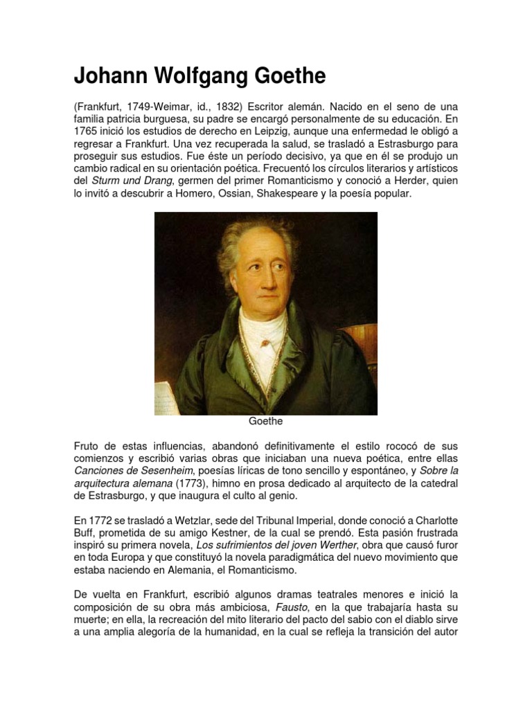 Biografia Johann Wolfgang Goethe | PDF | Johann Wolfgang von Goethe ...