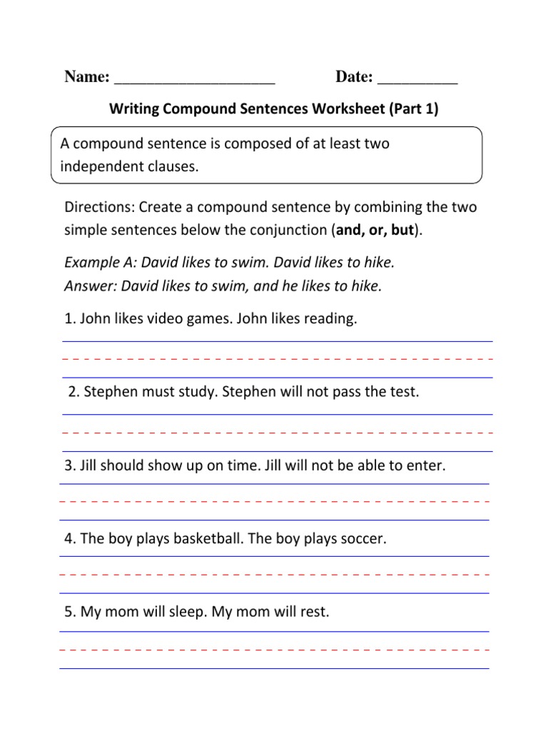 Compound Sentences Writing P 1 Beginner | PDF