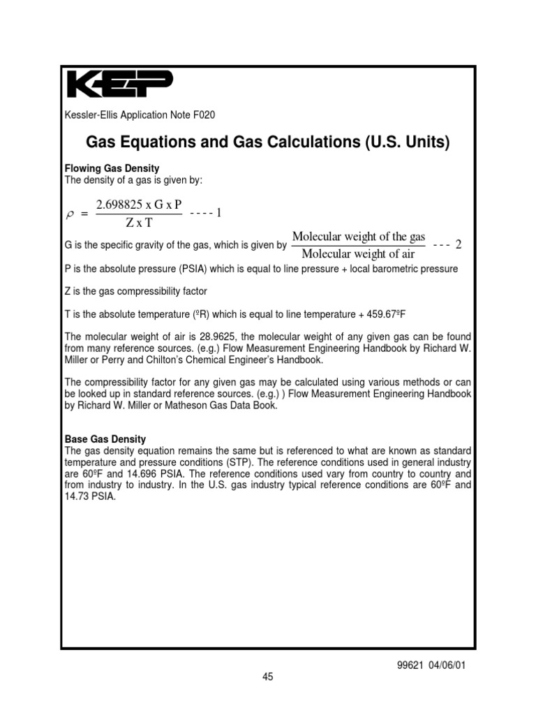 Gas Equations and Gas Calculations (U.S. Units) | Download Free PDF | Gases | Density