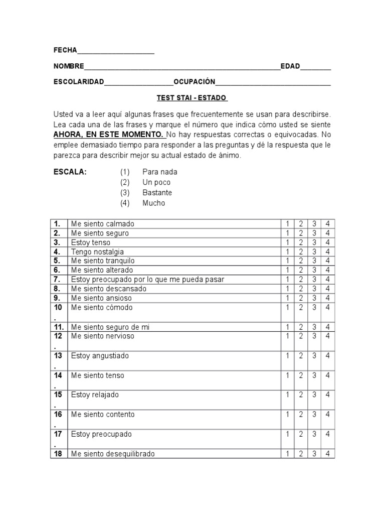 Test Stai Adultos | PDF
