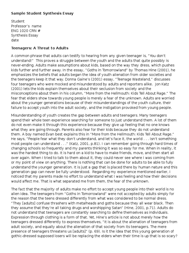 Sample Student Synthesis Essay | PDF | Social Alienation | Adolescence