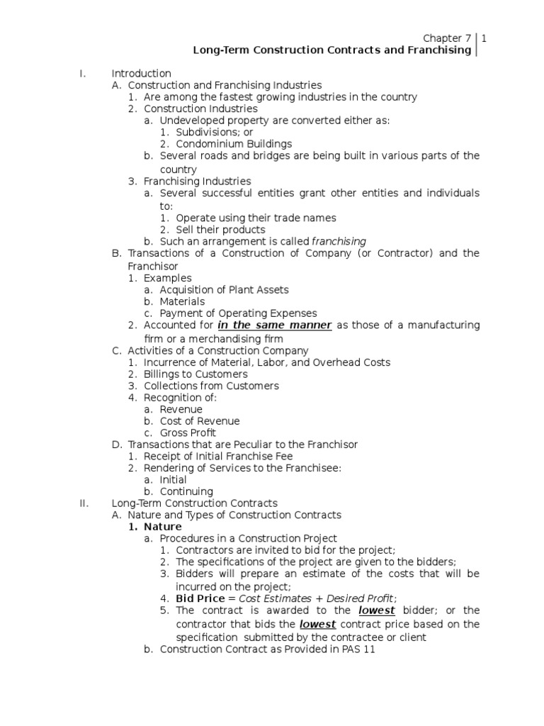 Long-Term Construction Contracts and Franchising | PDF | Franchising | Debits And Credits
