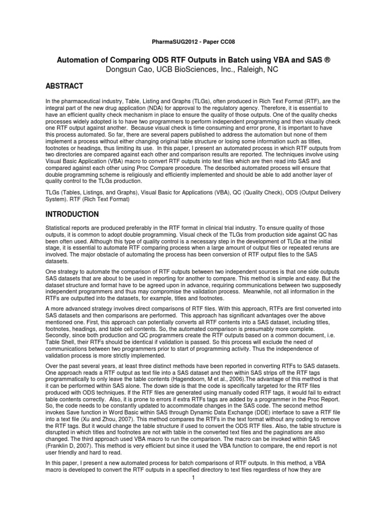 Comparing ODS RTF in Batch Using VBA and SAS | PDF | Visual Basic For ...