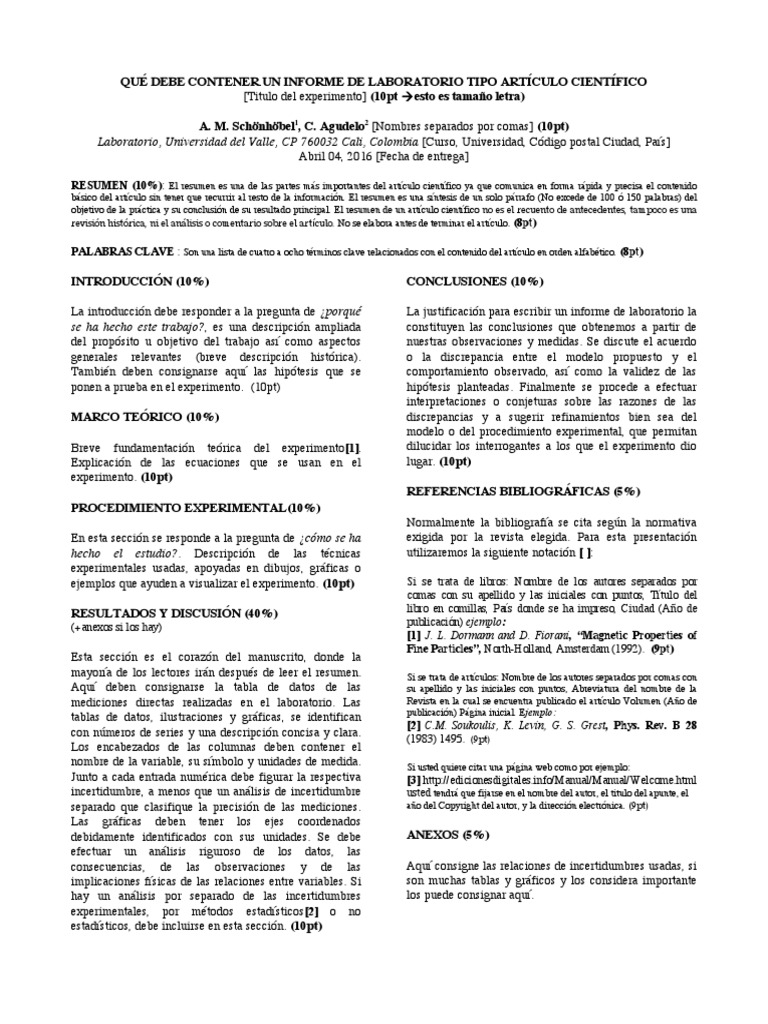 Informe de Laboratorio Tipo Artículo Científico | PDF | Comillas ...