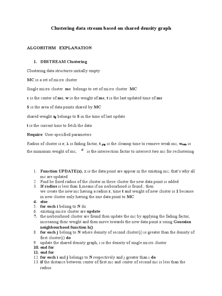 Clustering Data Stream Based On Shared Density Graph Algorithm Explanation Pdf Cluster