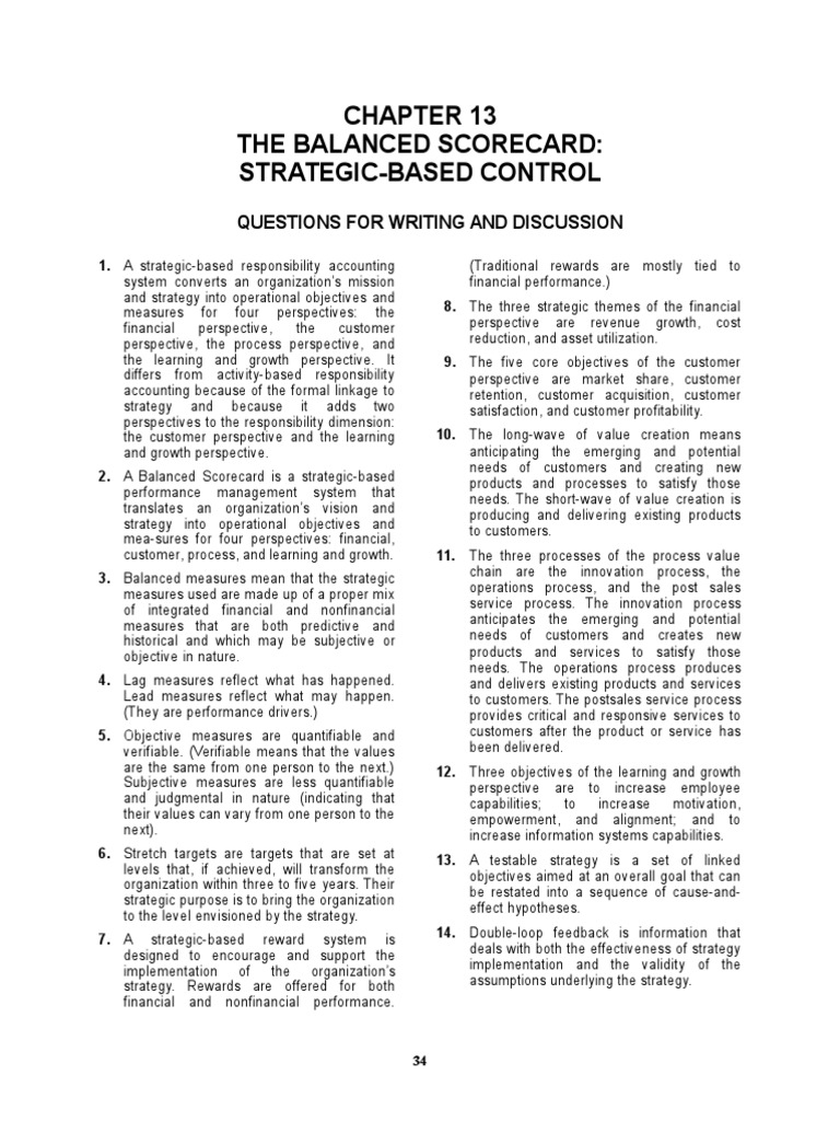 The Balanced Scorecard: Strategic-Based Control: Questions For Writing ...