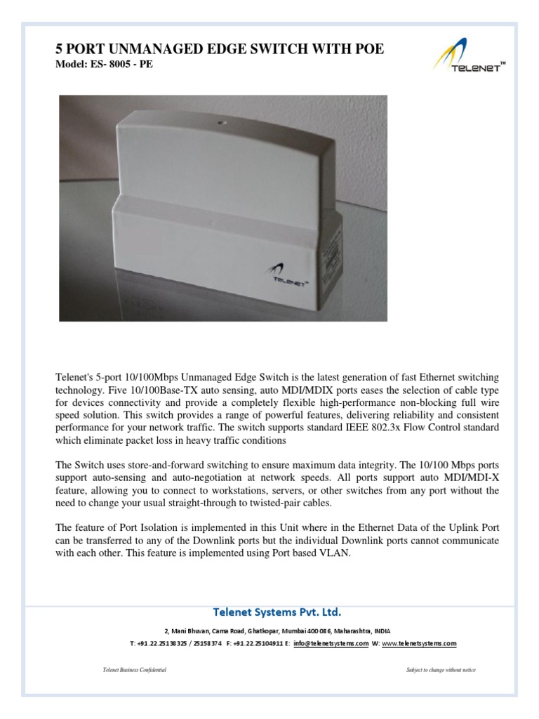 5-Port Unmanaged PoE Edge Switch | PDF | Network Switch ...