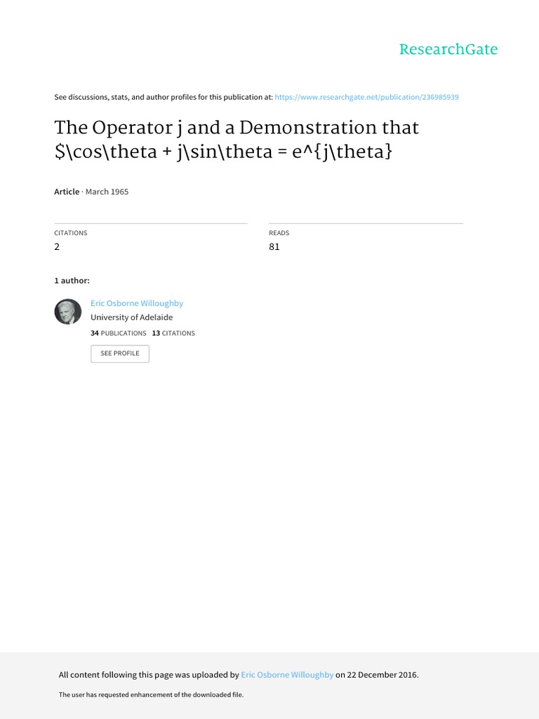 The Operator J and A Demonstration That $/cos/theta + J/sin/theta e (J ...
