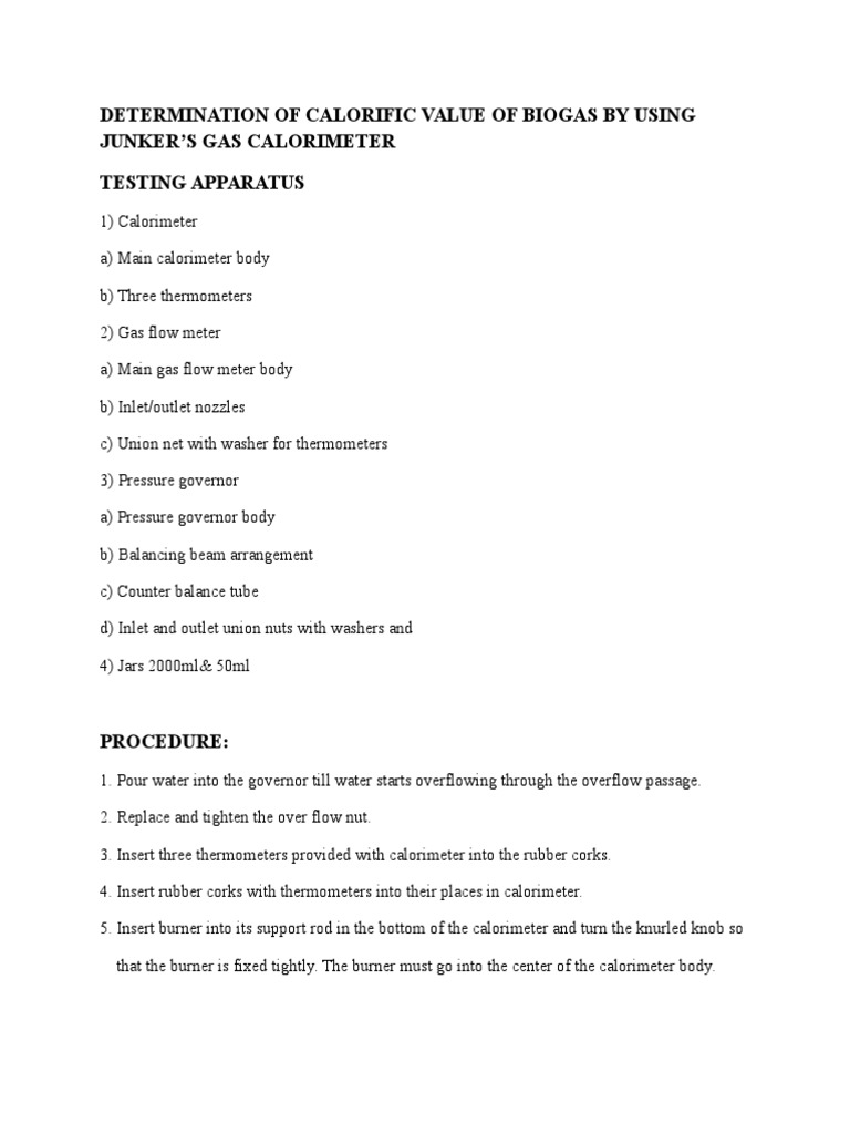 Calorific Value of Biogas Measurement | PDF | Tap (Valve) | Gases