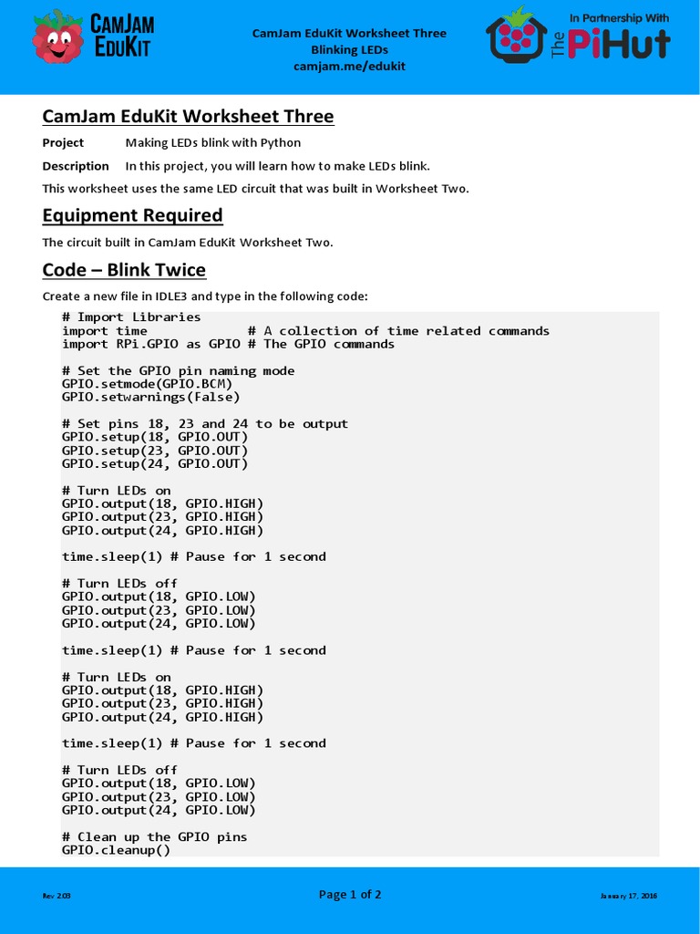 CamJam EduKit - Worksheet 3 - Blinking LEDs | PDF | Computer Hardware | Computer Architecture