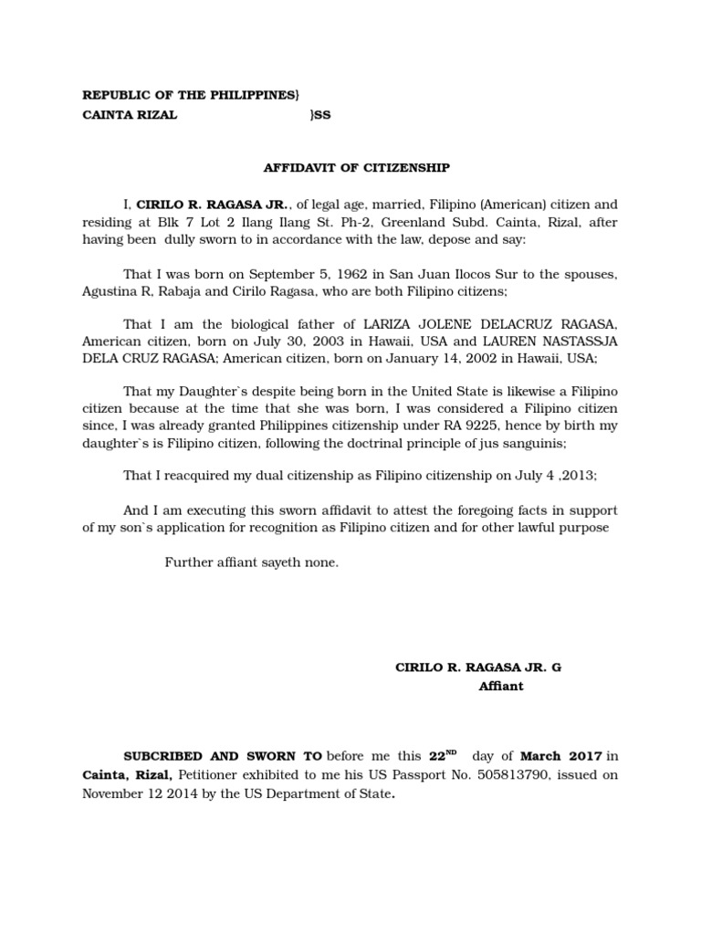 Affidavit of Citizenship | PDF
