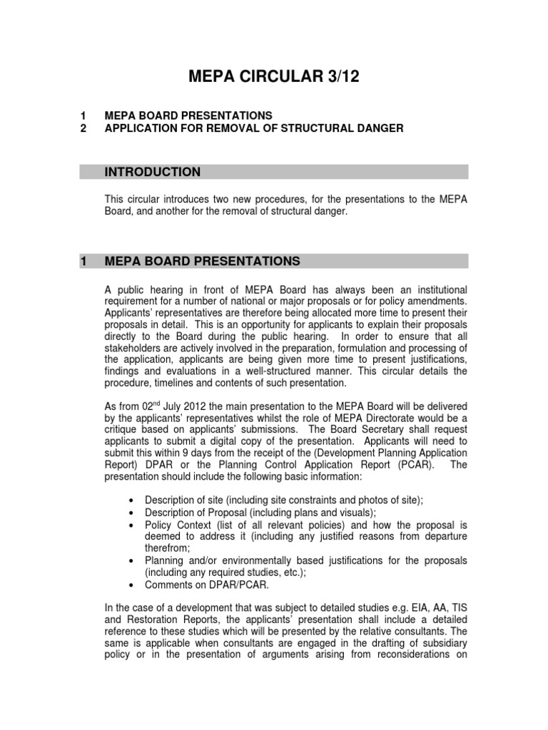 Mepa Circular 3/12: 1 Mepa Board Presentations 2 Application For ...