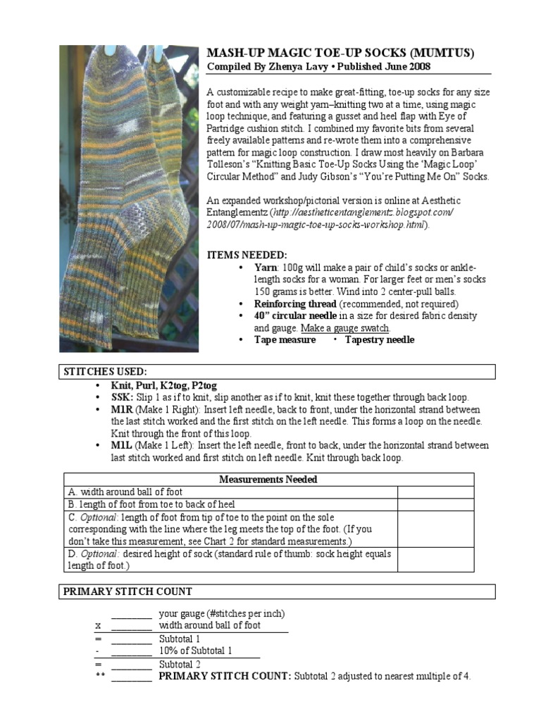 Mash-Up Magic Toe-Up Mumtu Socks Condensed Format | PDF | Knitting ...