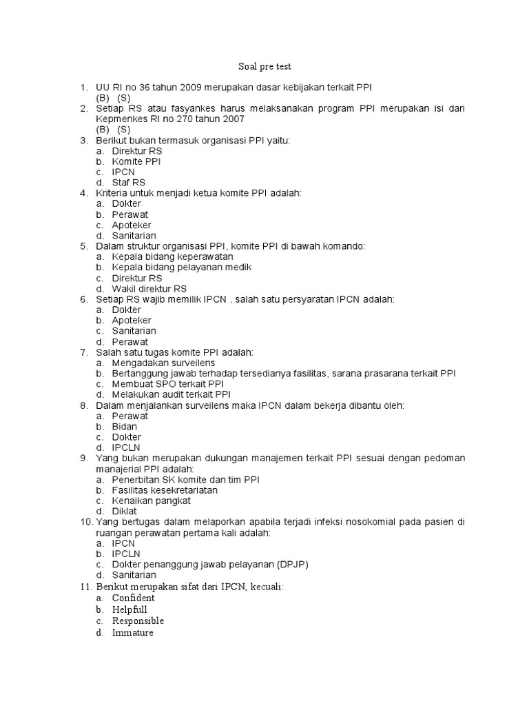 Soal Pre Test PPI | PDF