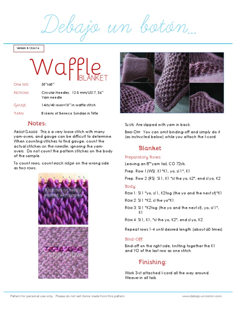 Waffle Stitch Blanket Pattern | PDF | Gauge (Knitting) | Yarn