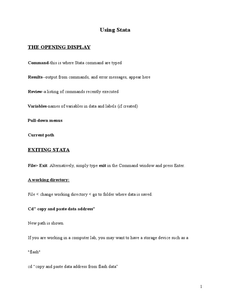 Using Stata: The Opening Display | PDF | Regression Analysis | Errors And Residuals