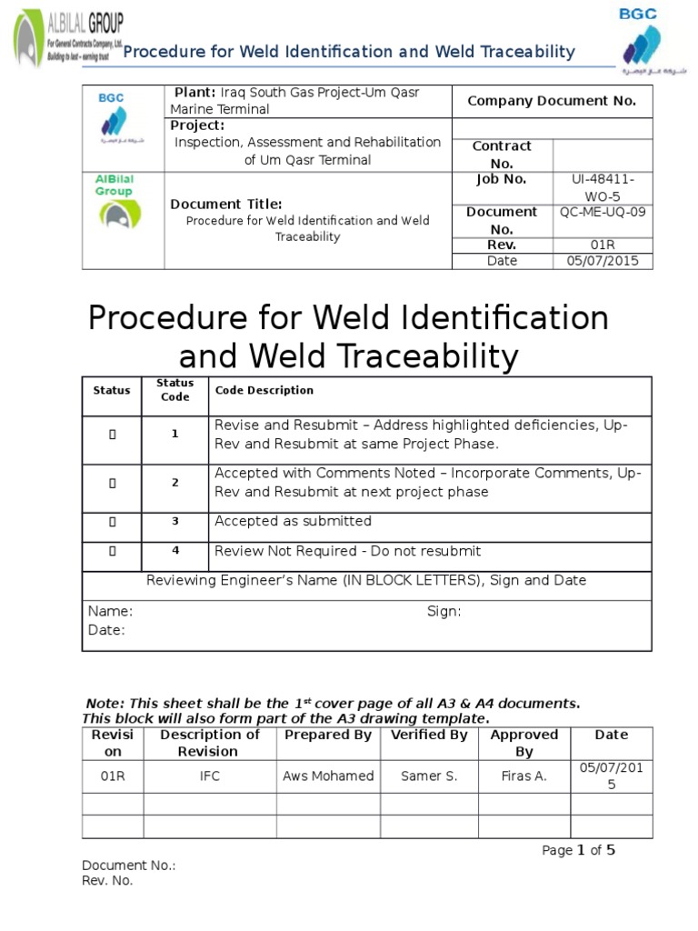 Weld Identification and Traceability Procedure | PDF | Grinding ...