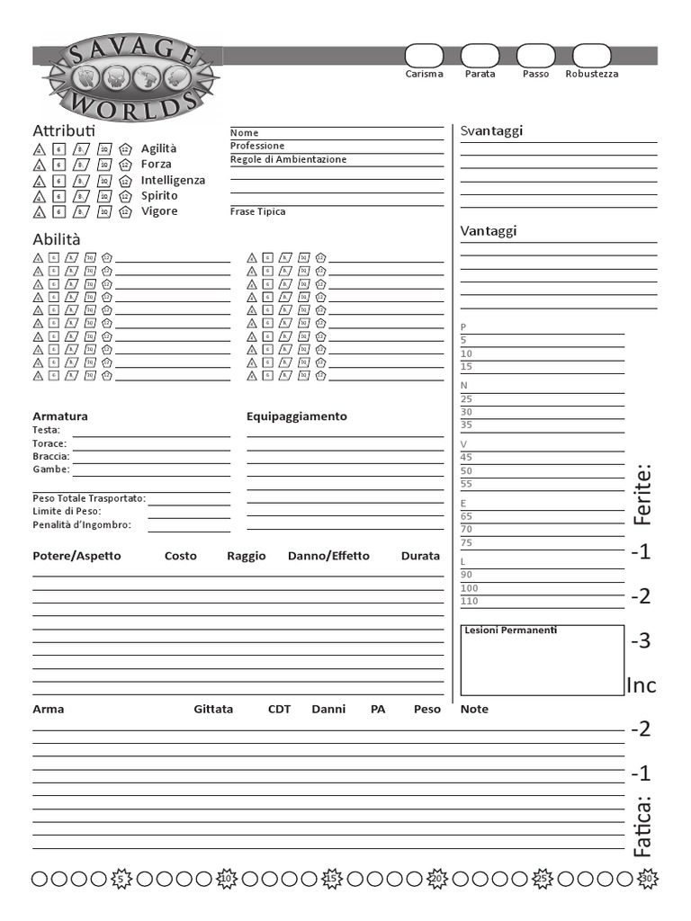 Savage Worlds Scheda PG BN | PDF