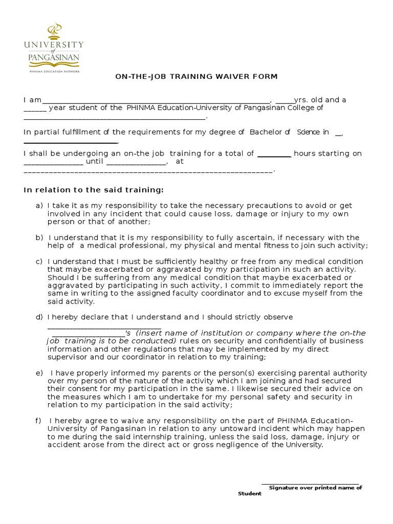 OJT Student Waiver Form | PDF | Common Law | Government Information