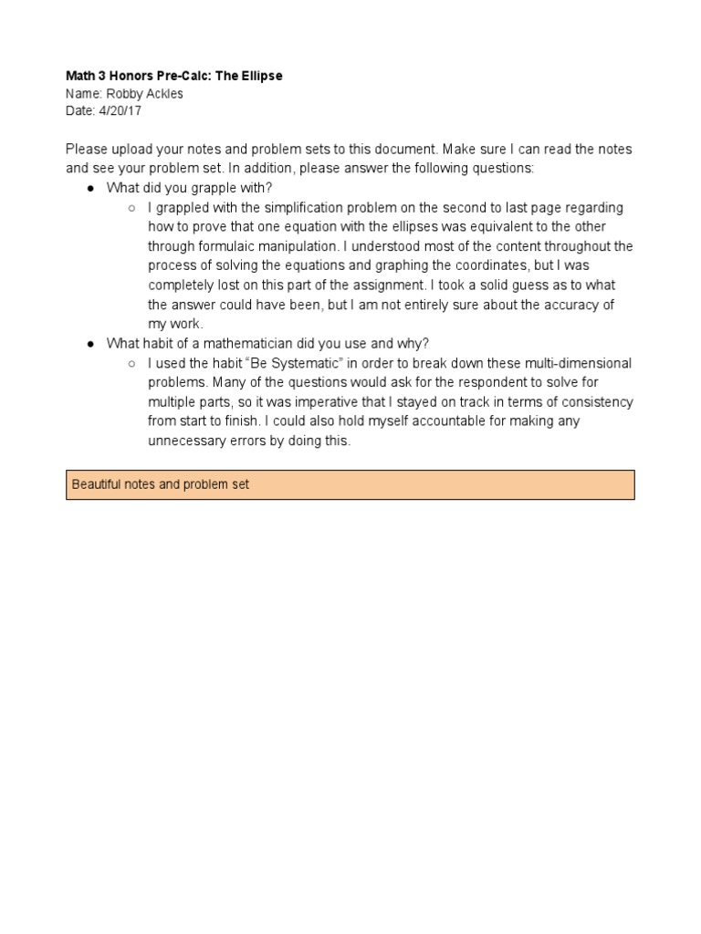 Understanding Ellipses in Pre-Calc | PDF
